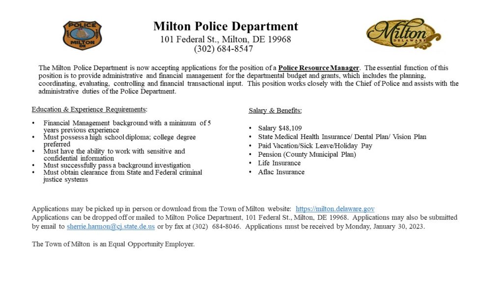 2022 Police Resource Manager_ - Town of Milton
